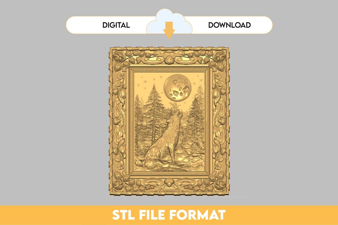 Howling Wolf Moon Frame Decorative Panel Art STL Digital File Format 3D ...