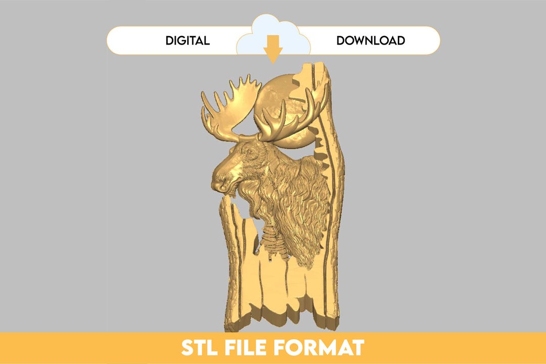 Moose Head Decorative Panel STL Digital File Format 3D Model CNC - Etsy