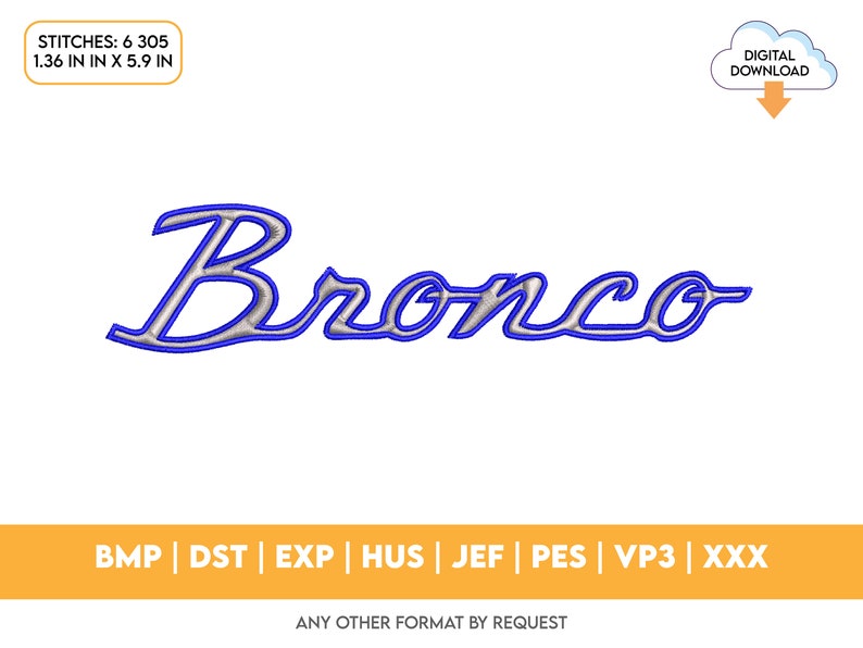 Ford Bronco Cursive Logo Machine Embroidery Design Digital File Instant ...