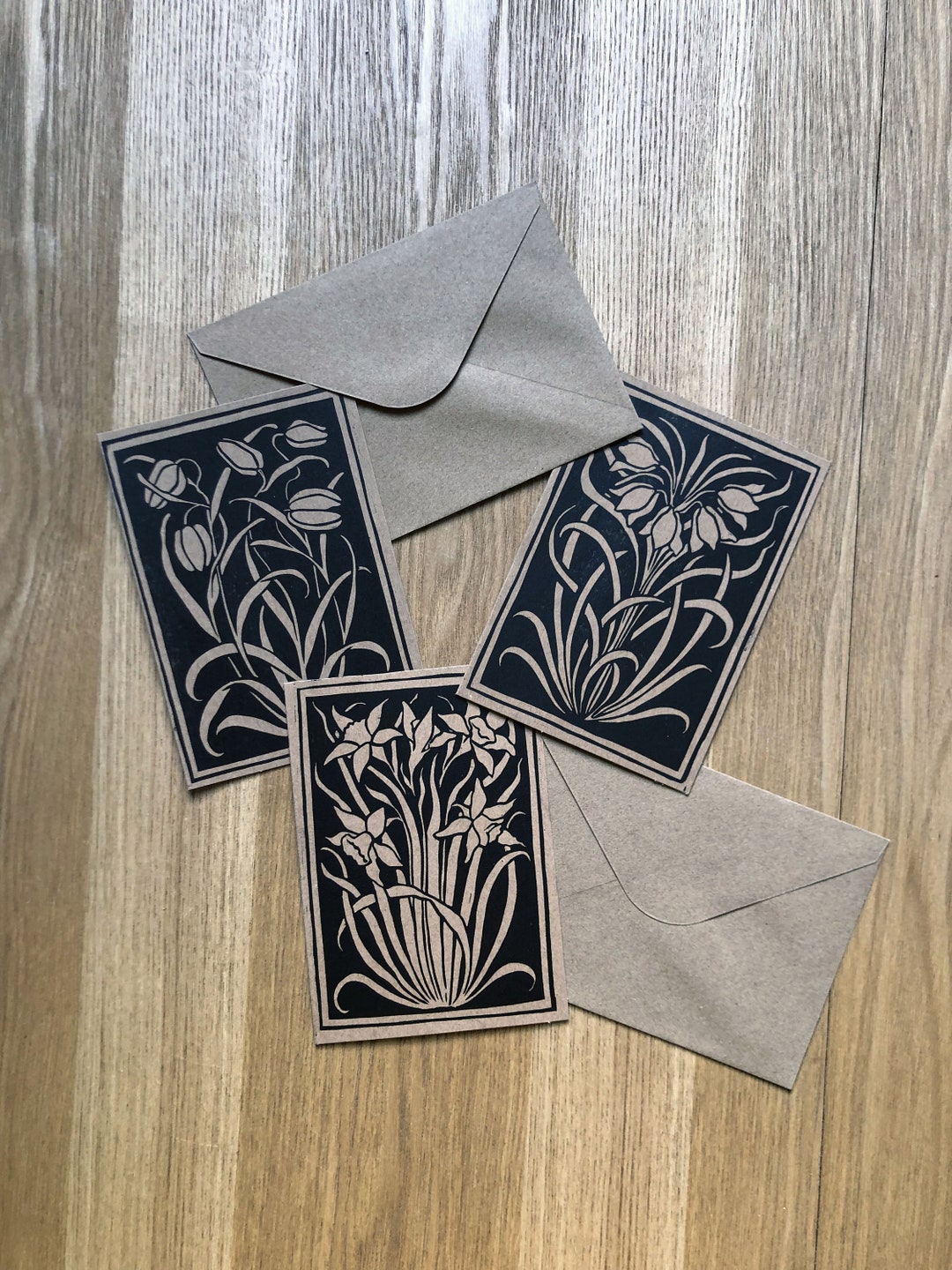 Hand-printed Linocut Postcards on Recycled Paper. Set of Three - Etsy