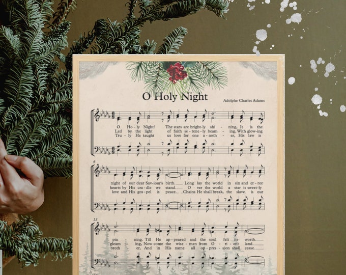 O Holy Night Print, Carol Sheet Music, Holiday Wall Art, Christmas Hymn ...