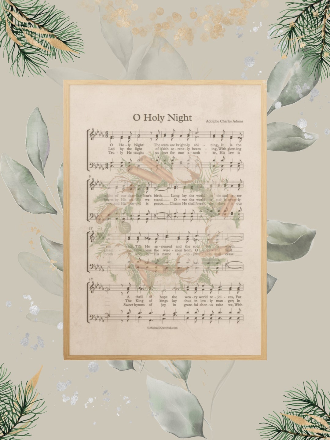 O Holy Night Print, Christmas Wall Art, Vintage Carol Sheet Music ...