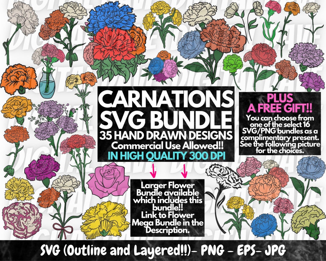 Carnation SVG Bundle Carnation Clipart Set Gift for Grandma - Etsy