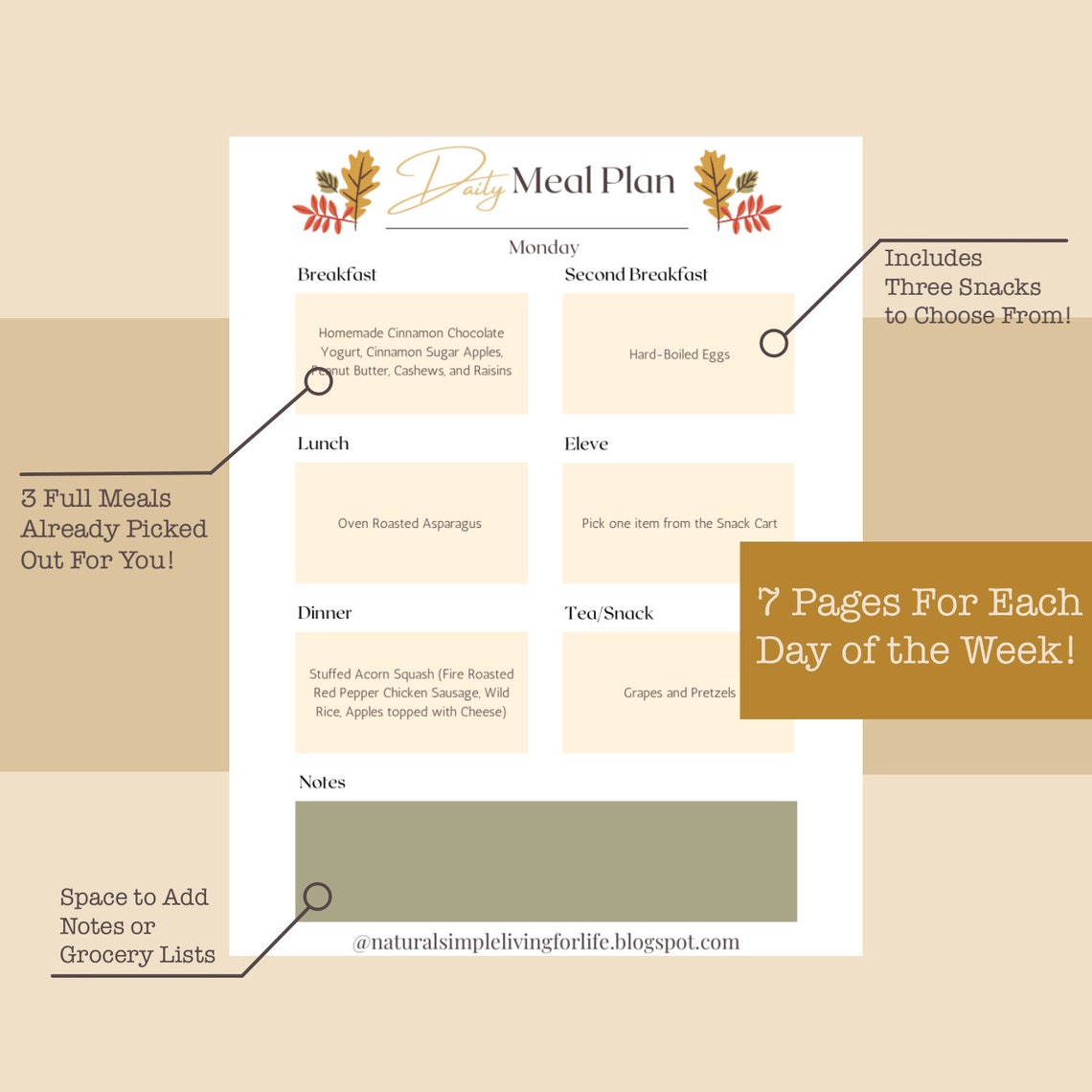 Full Week Meal Planner Printable PDF 3 Meal Prep Menu Planner Meal ...