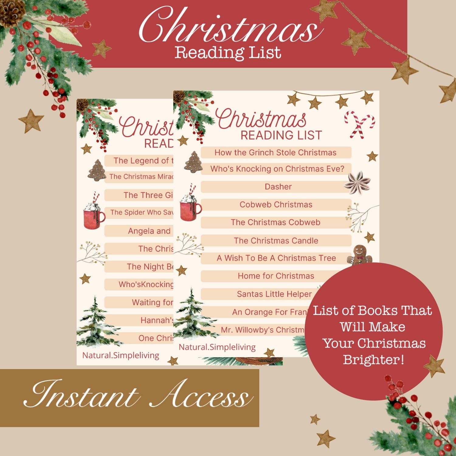 Christmas Reading List Template, Holiday Books List Printable ...