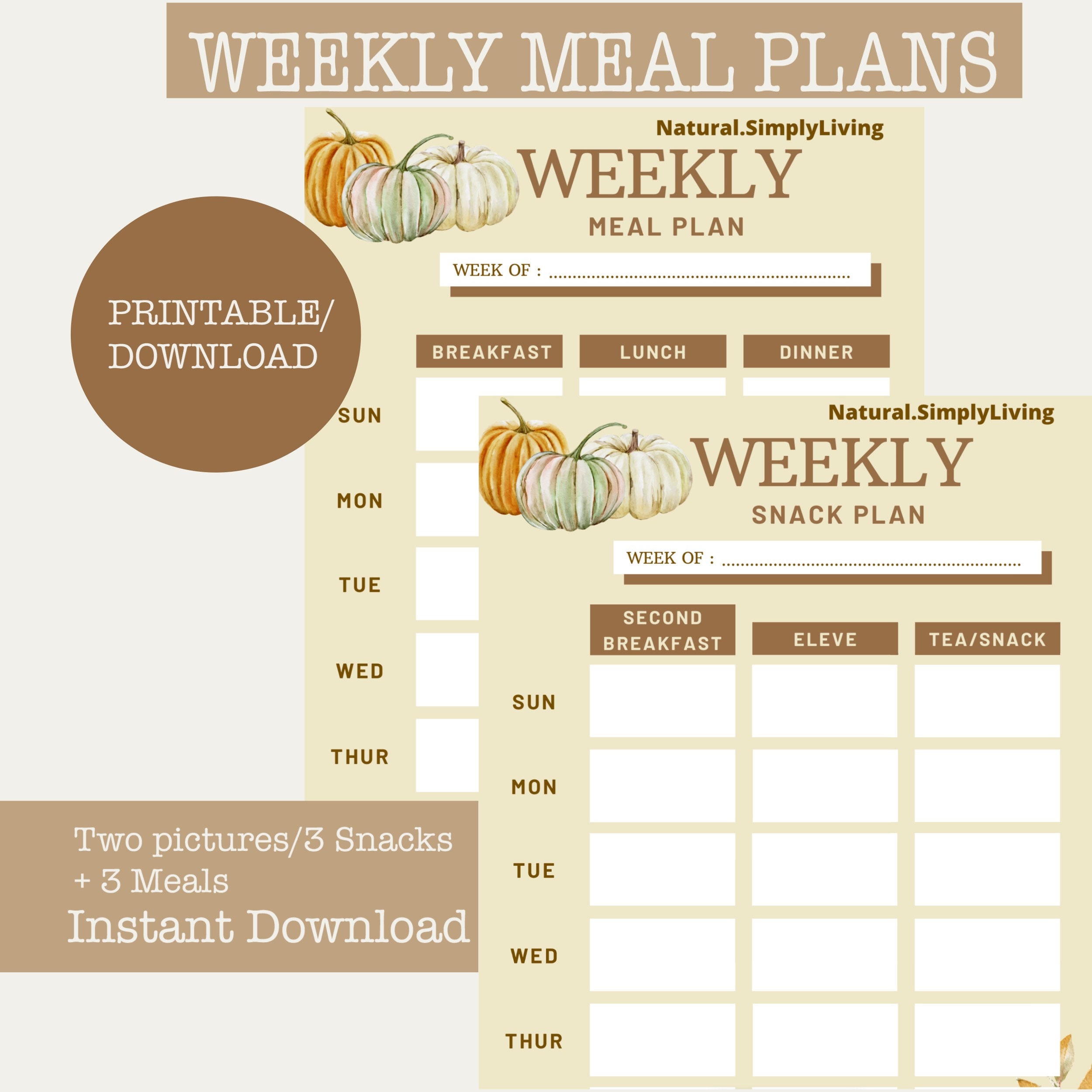 Weekly Meal Planner & Grocery List Printable PDF Meal Prep Menu Planner ...