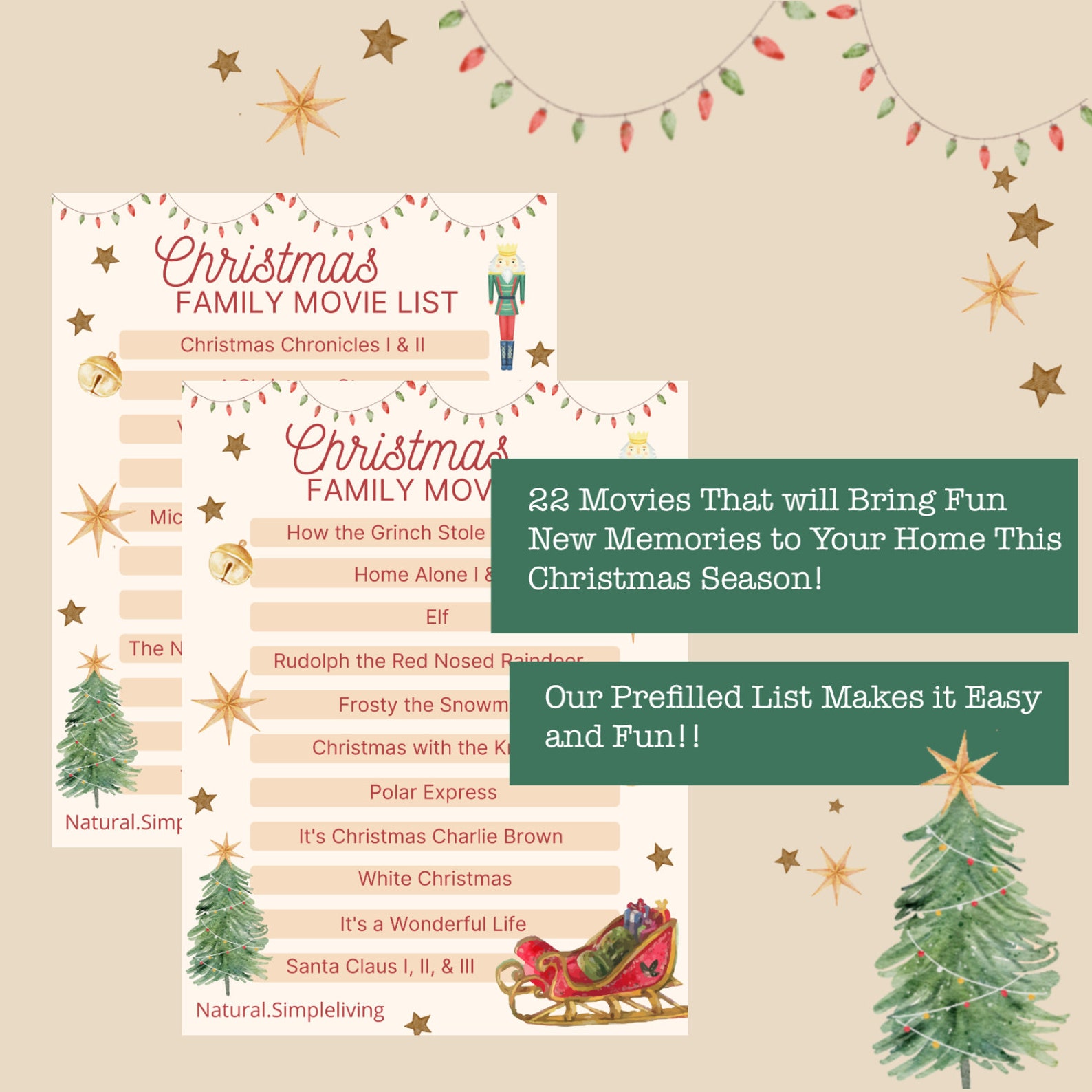 Christmas Movie List Template, Holiday Movie List Printable, Christmas ...