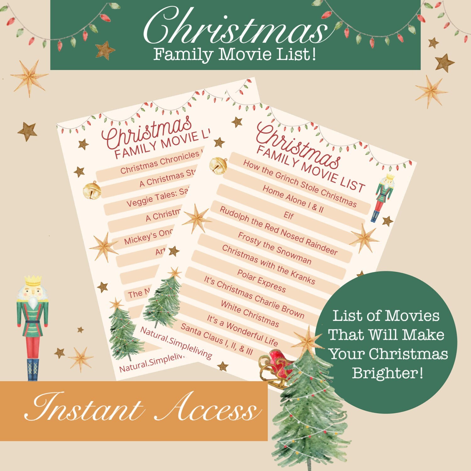 Christmas Movie List Template, Holiday Movie List Printable, Christmas ...