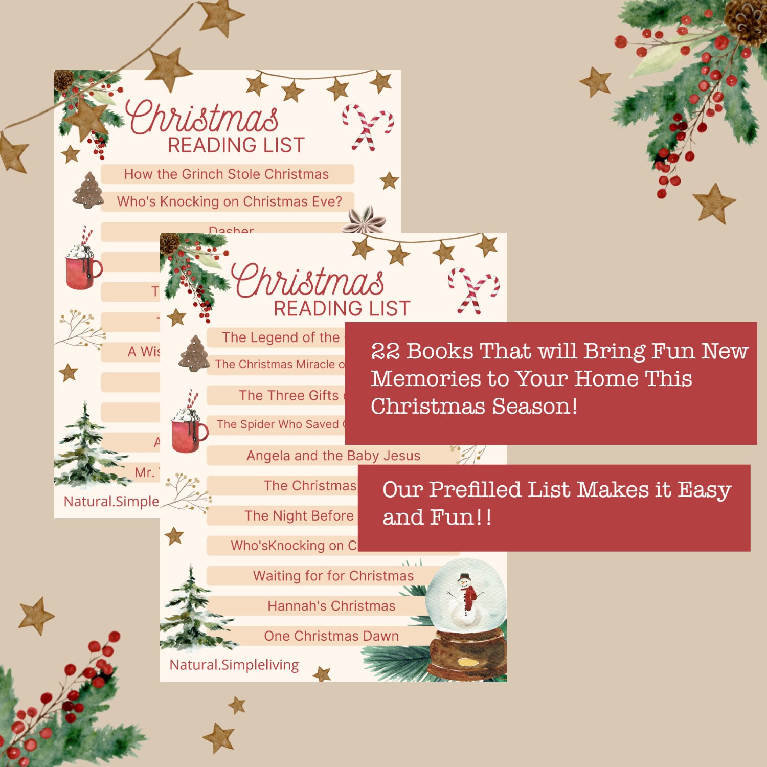 Christmas Reading List Template, Holiday Books List Printable ...