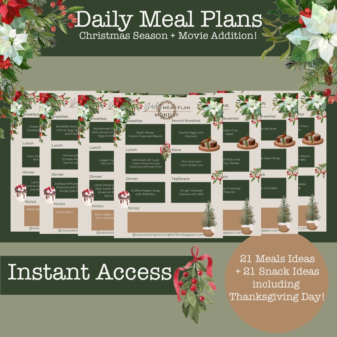 Whole Week December Menu, Christmas Menu List Template, Holiday List ...