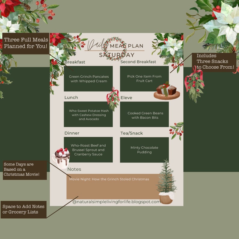 Whole Week December Menu, Christmas Menu List Template, Holiday List ...