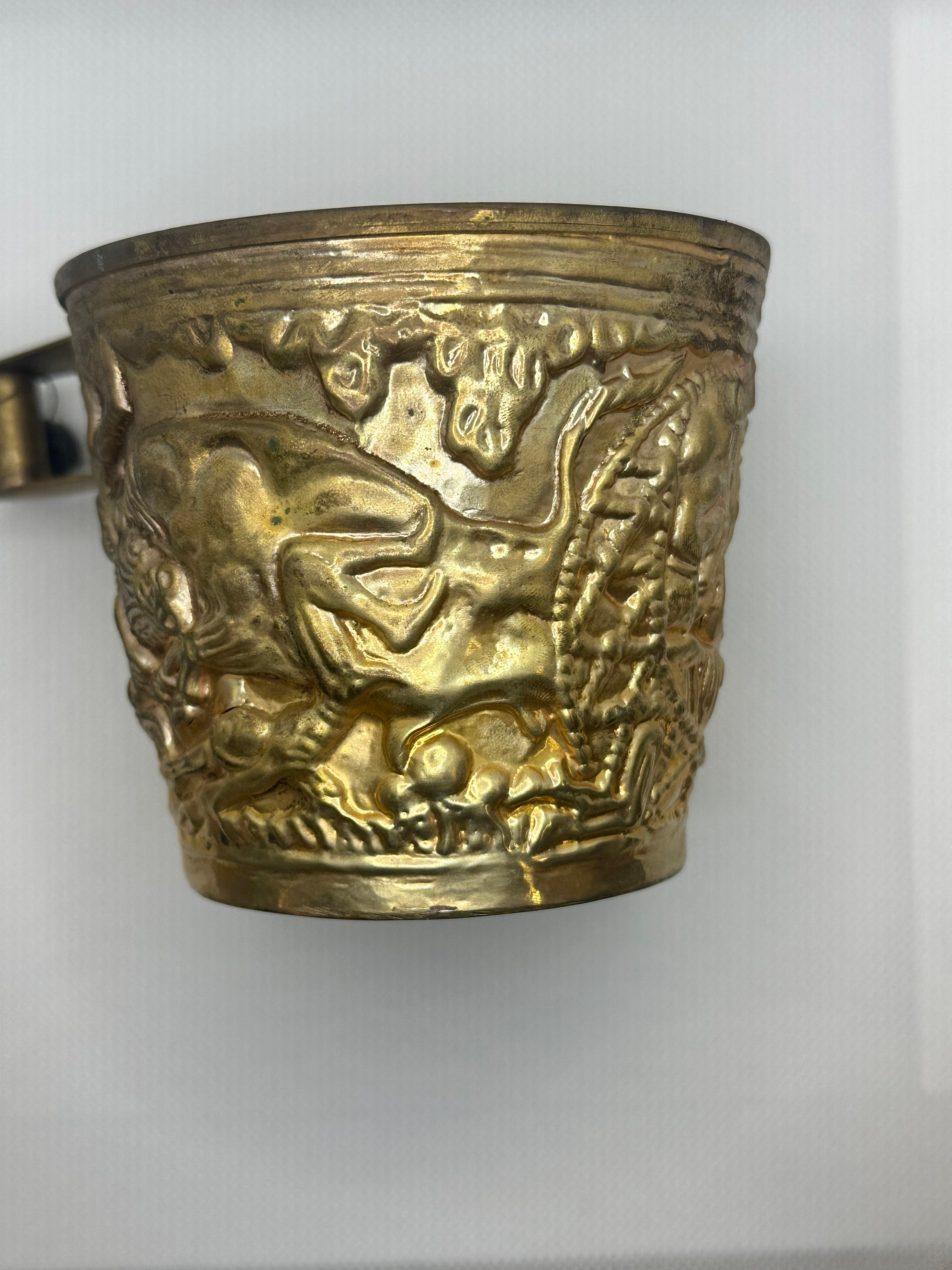 Vintage Vapheio Greek Gold Metal Cup Museum Replica Repro Relief Bulls ...