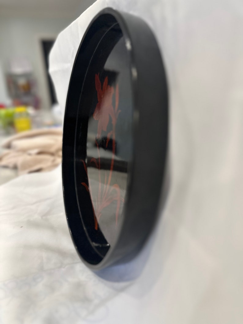 Antique Black Lacquered Tray With Orangish Rust Colored Iris, Large - Etsy