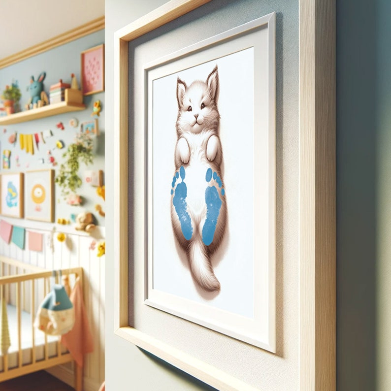 Baby Cat Footprint Artwork, Personalized Animal Motif for Nursery ...