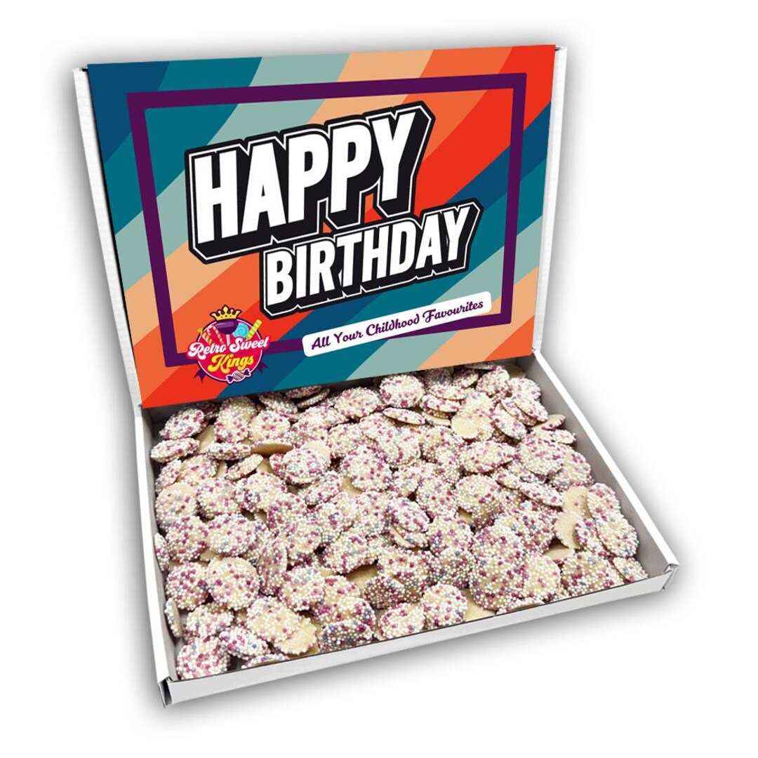 Snowies Happy Birthday Gift Box Personalised White Chocolate Retro ...
