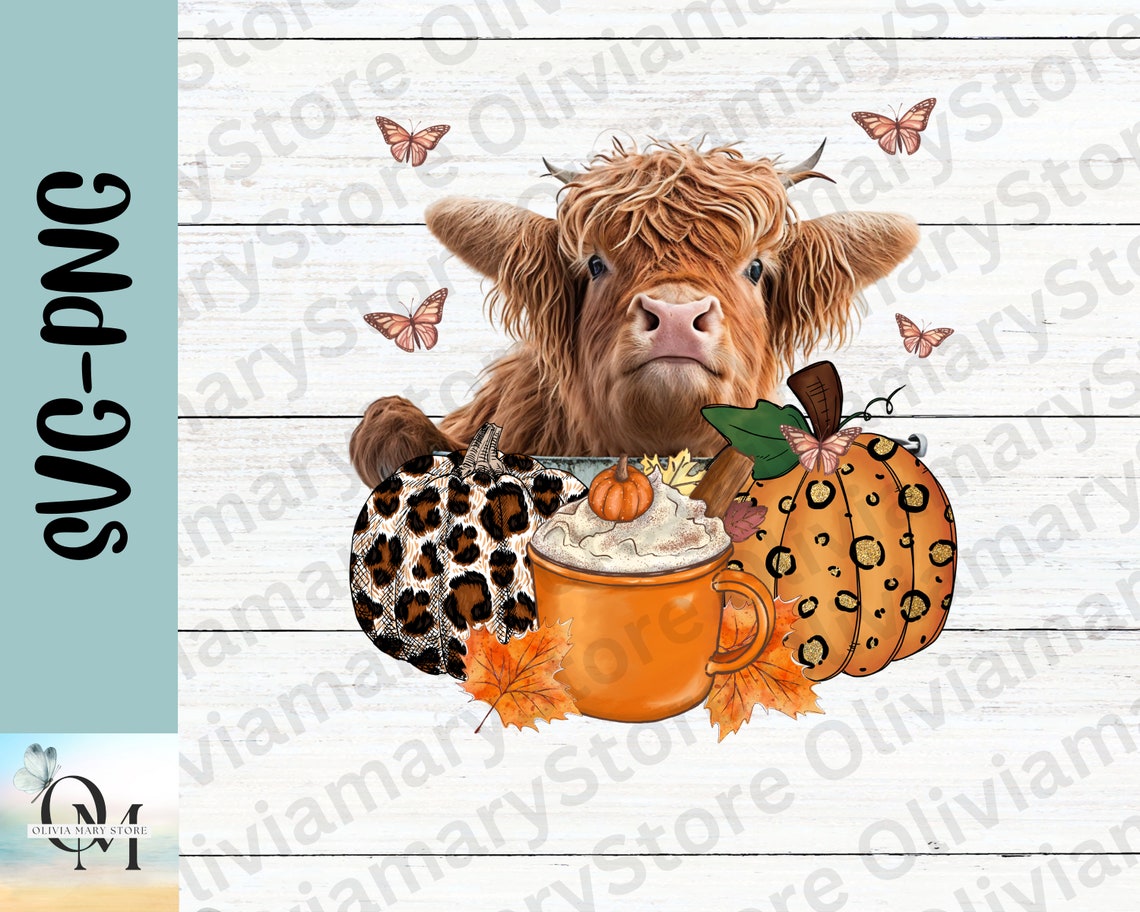 Highland Cow Fall Design PNG, Cute Longhaired Cow Clipart, Highland Cow ...