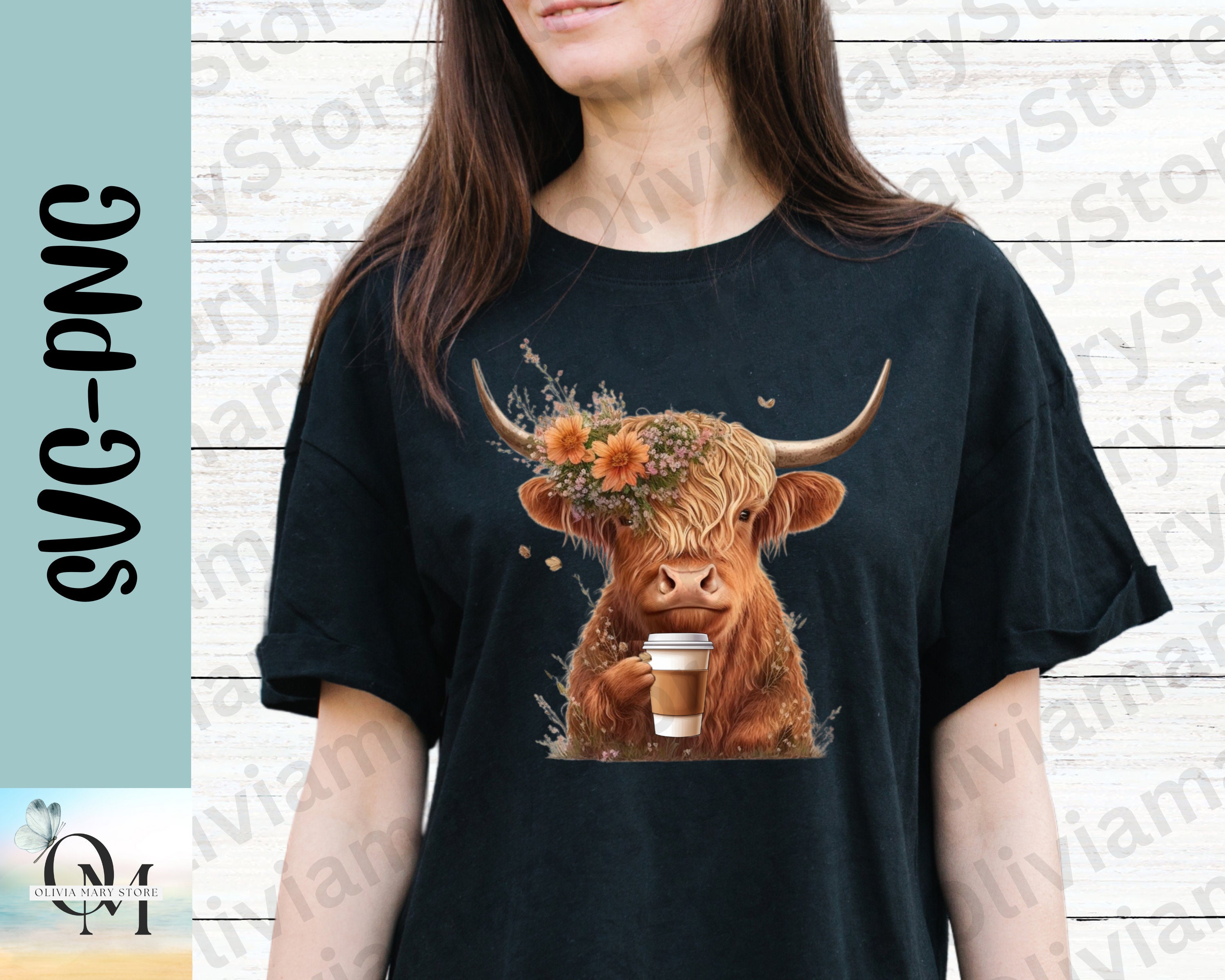 Highland Cow With Flowers PNG Sublimation, Highland Cow Clipart, Cow ...