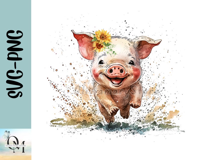 Cute Pig SVG, Pig With Sunflower Png, Pig Png, Western Png, Sublimation ...