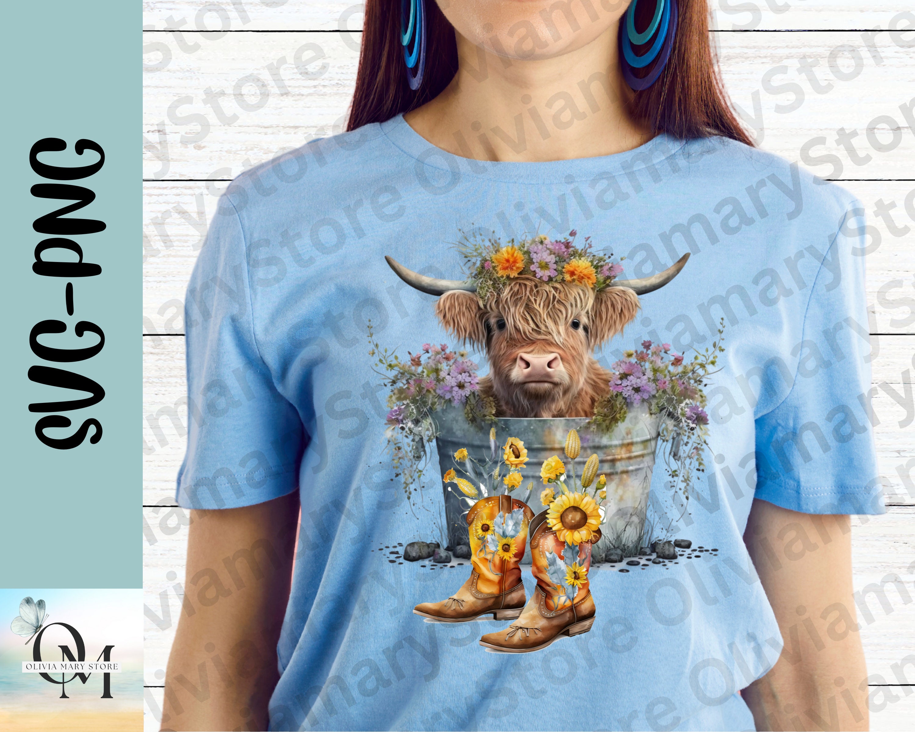 Cow in Metal Tub PNG, Cute Highland Calf Png, Wildflowers, Highland Cow ...