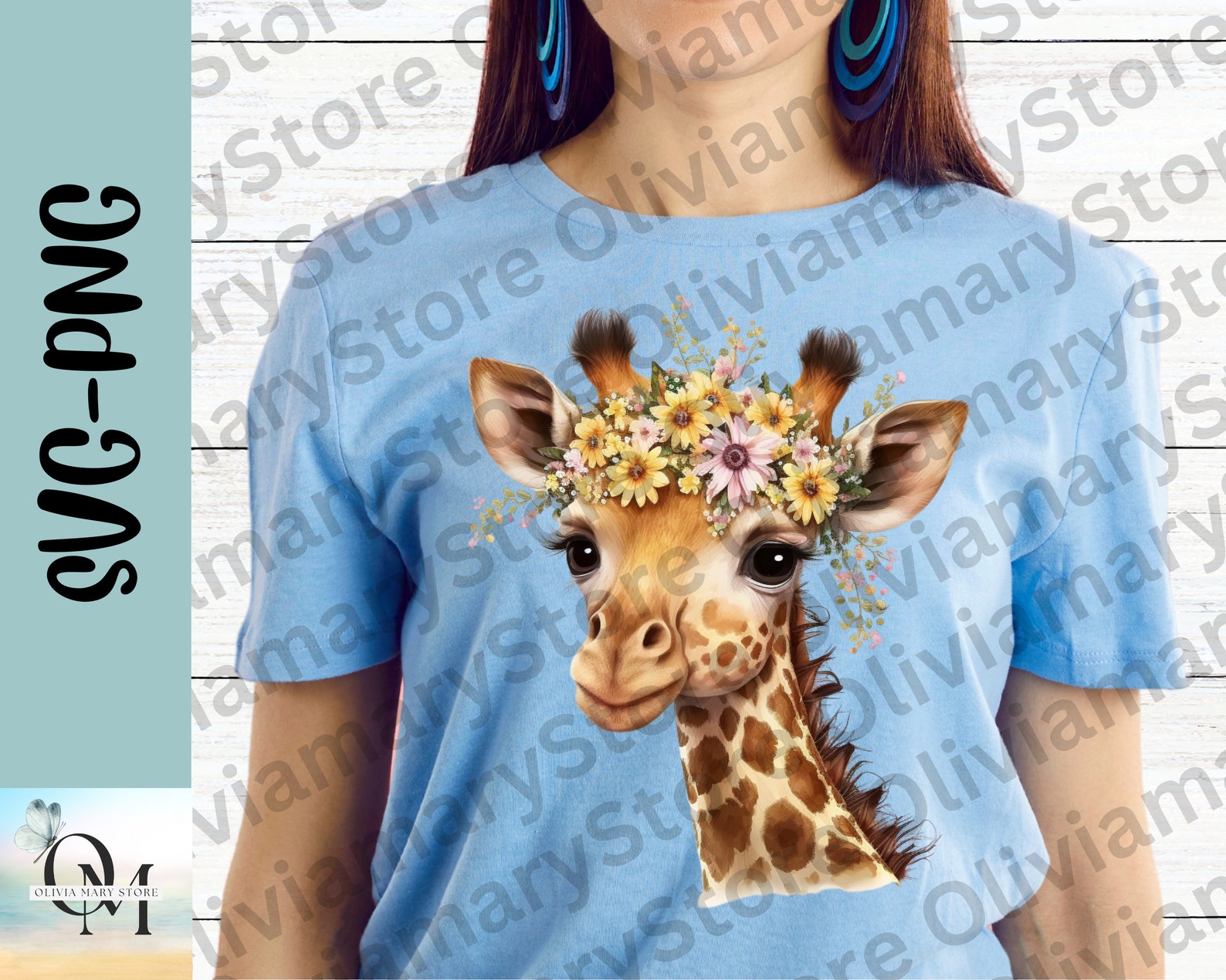 Watercolor Giraffe With Flowers Png, Cute Giraffe Clipart, Sublimation ...