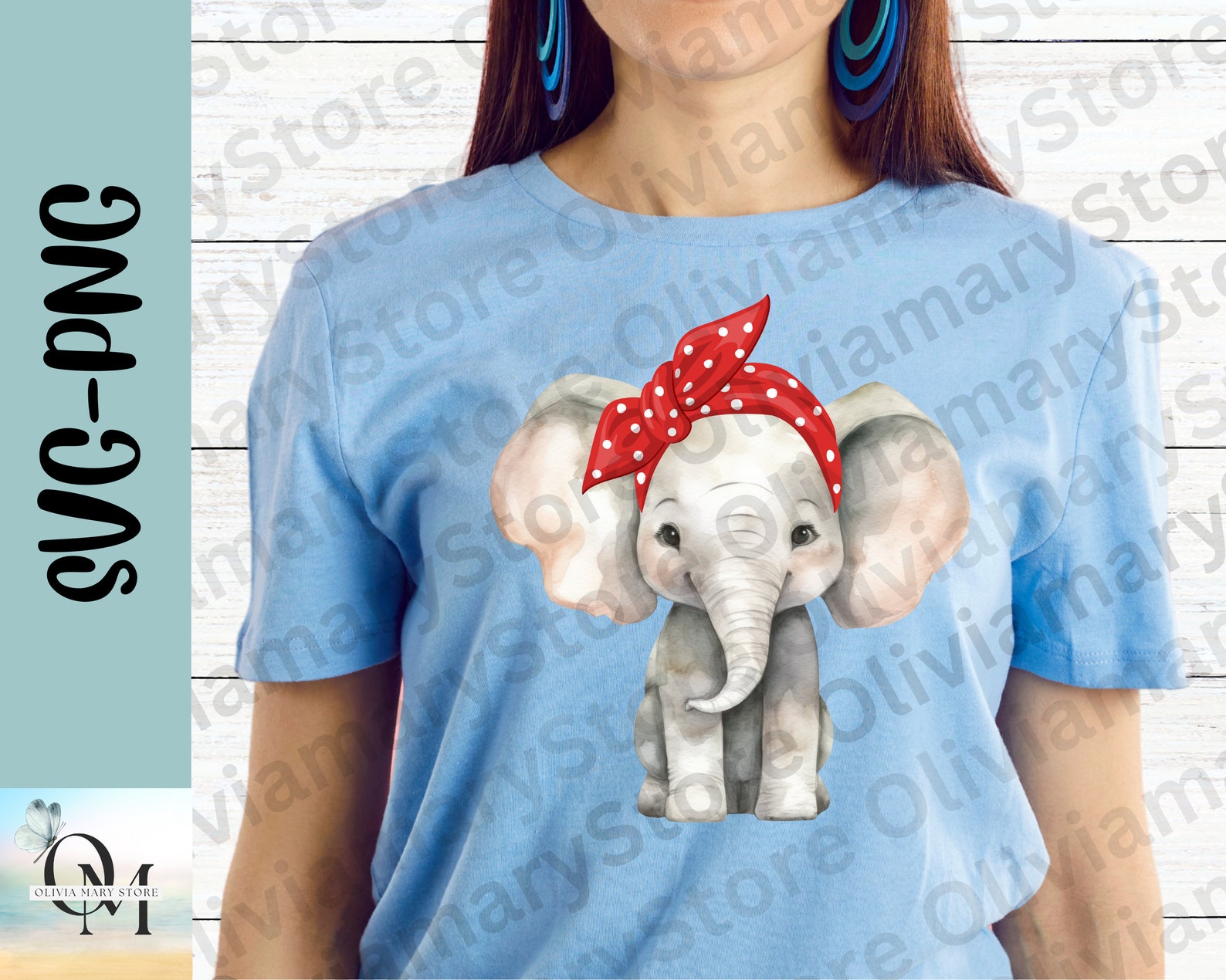 Cute Elephant With Bandana PNG, Baby Elephant With Bow SVG, Watercolor ...