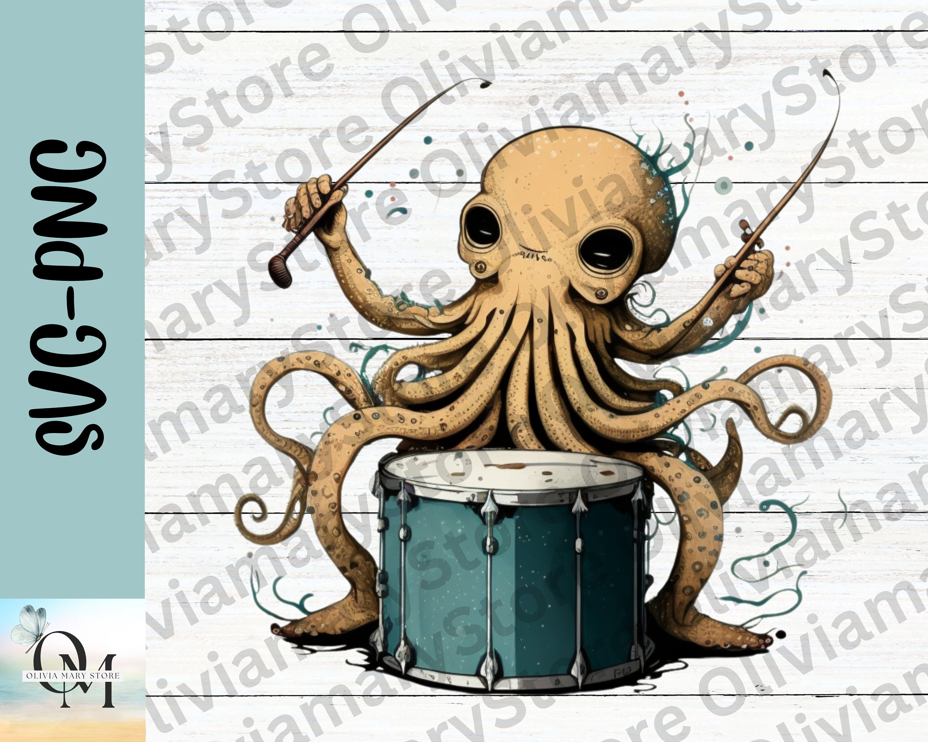 Octopus Playing Drum PNG | Drummer Octopus SVG | Sublimation | Octopus ...