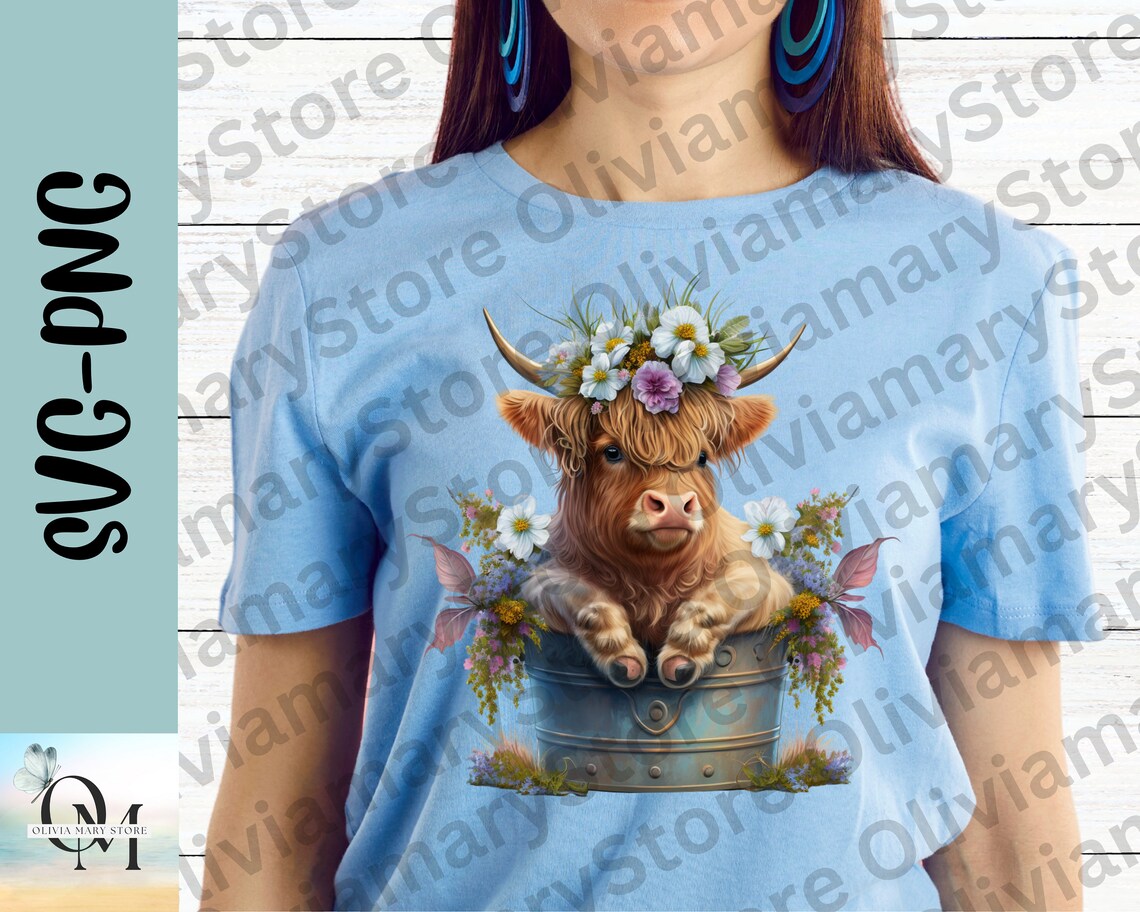 Highland Cow PNG, Bloom Cow SVG, Sublimation, Adorable and Cute ...