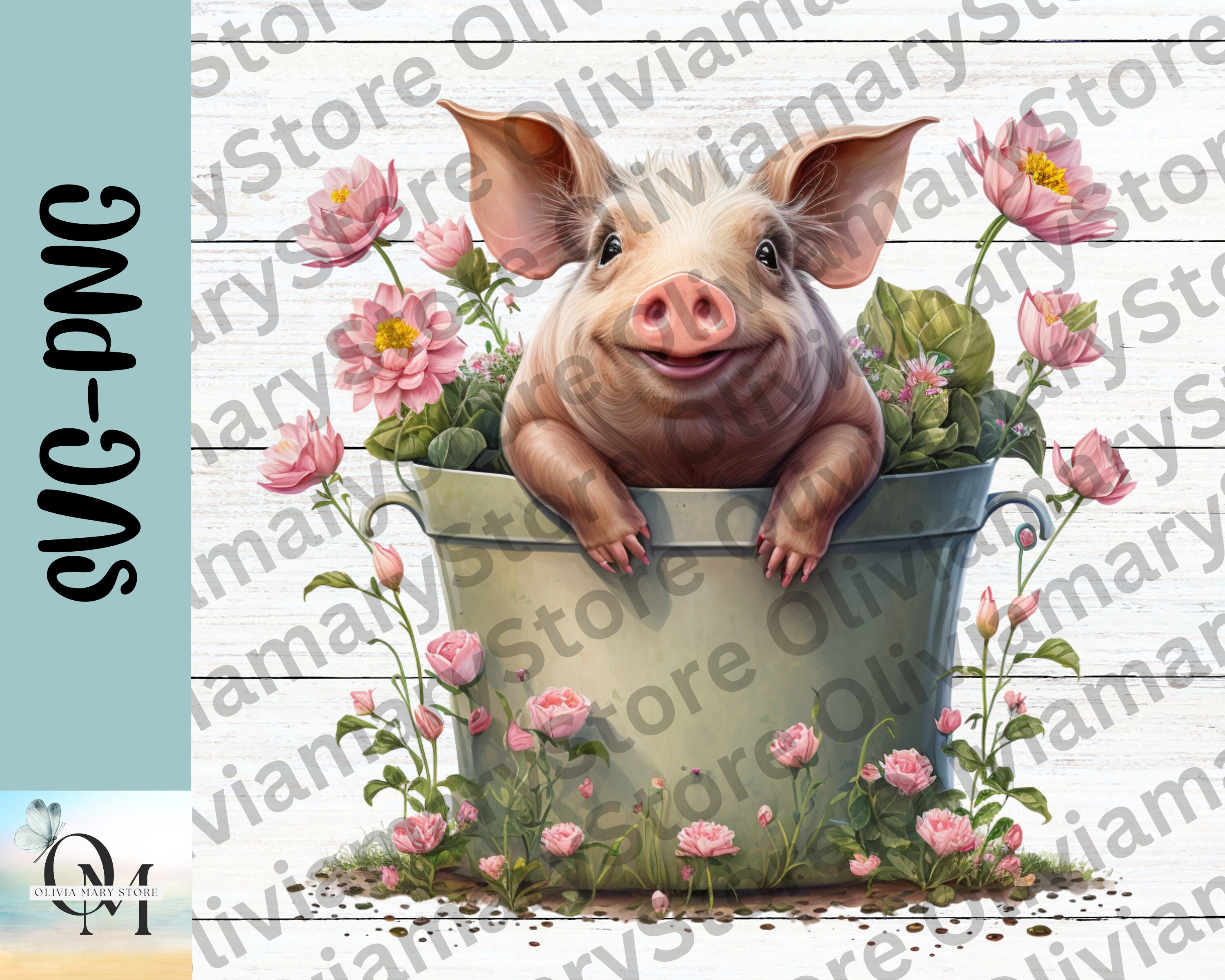 Pig Png Bloom Pig Svg Pig Sublimation Flower Pot Pig Clip - Etsy