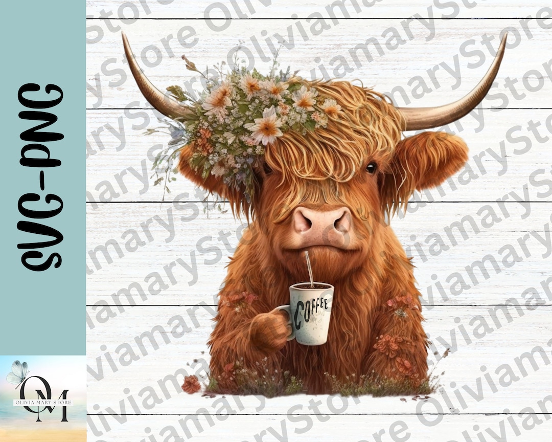 Highland Cow Clipart, Cow Coffee Drink Png, Cow Drink Design, Cow ...
