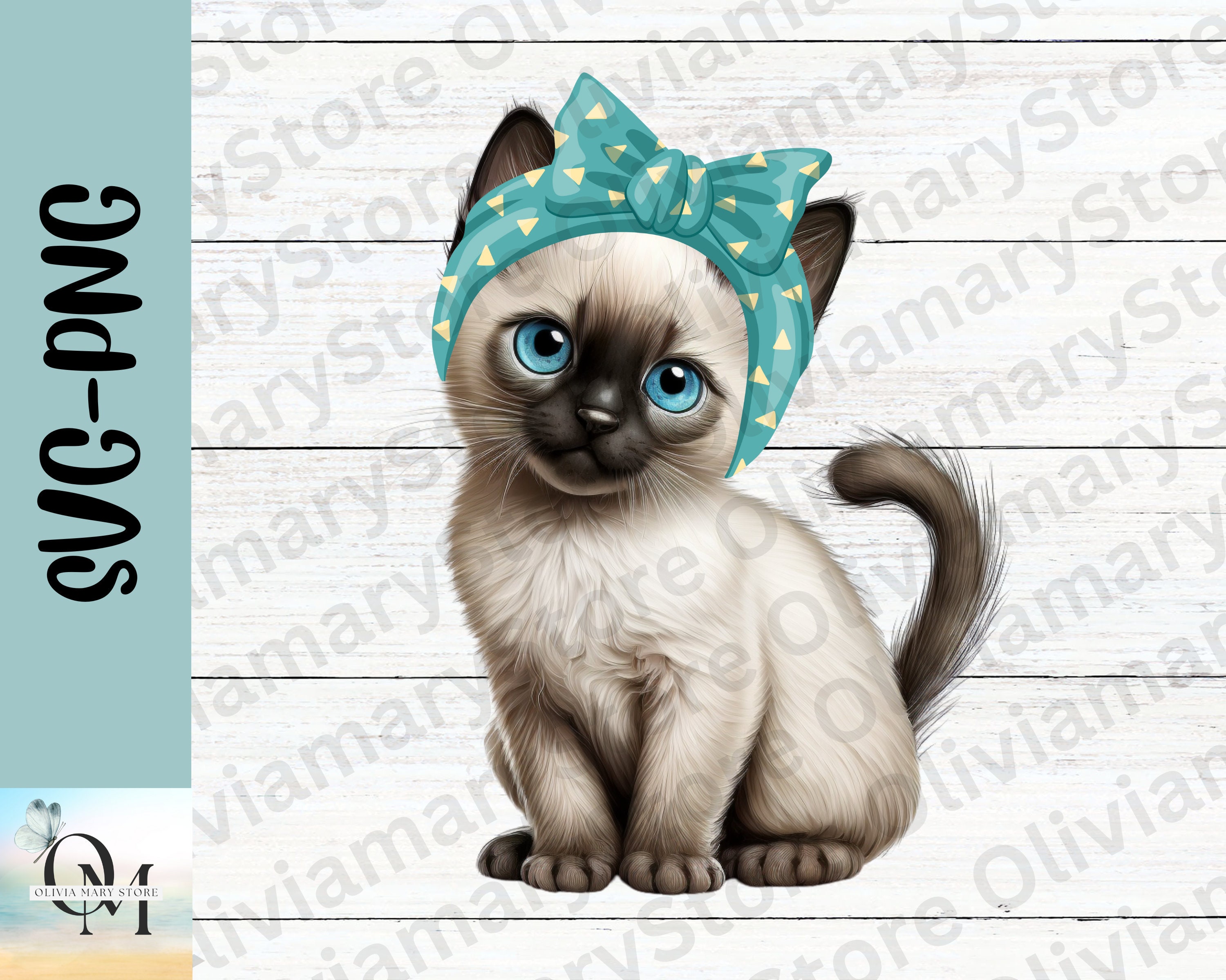 Cute Cat With Bandana SVG Siamese Cat PNG Watercolor Cat Cat ...