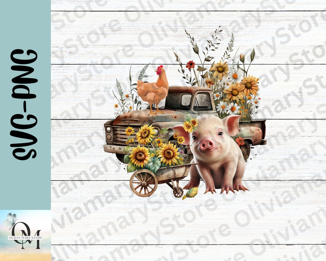 Pig Svg, Farm Animal Clipart, Pink Pig, Wheel Barrow, Sublimation, Pig ...