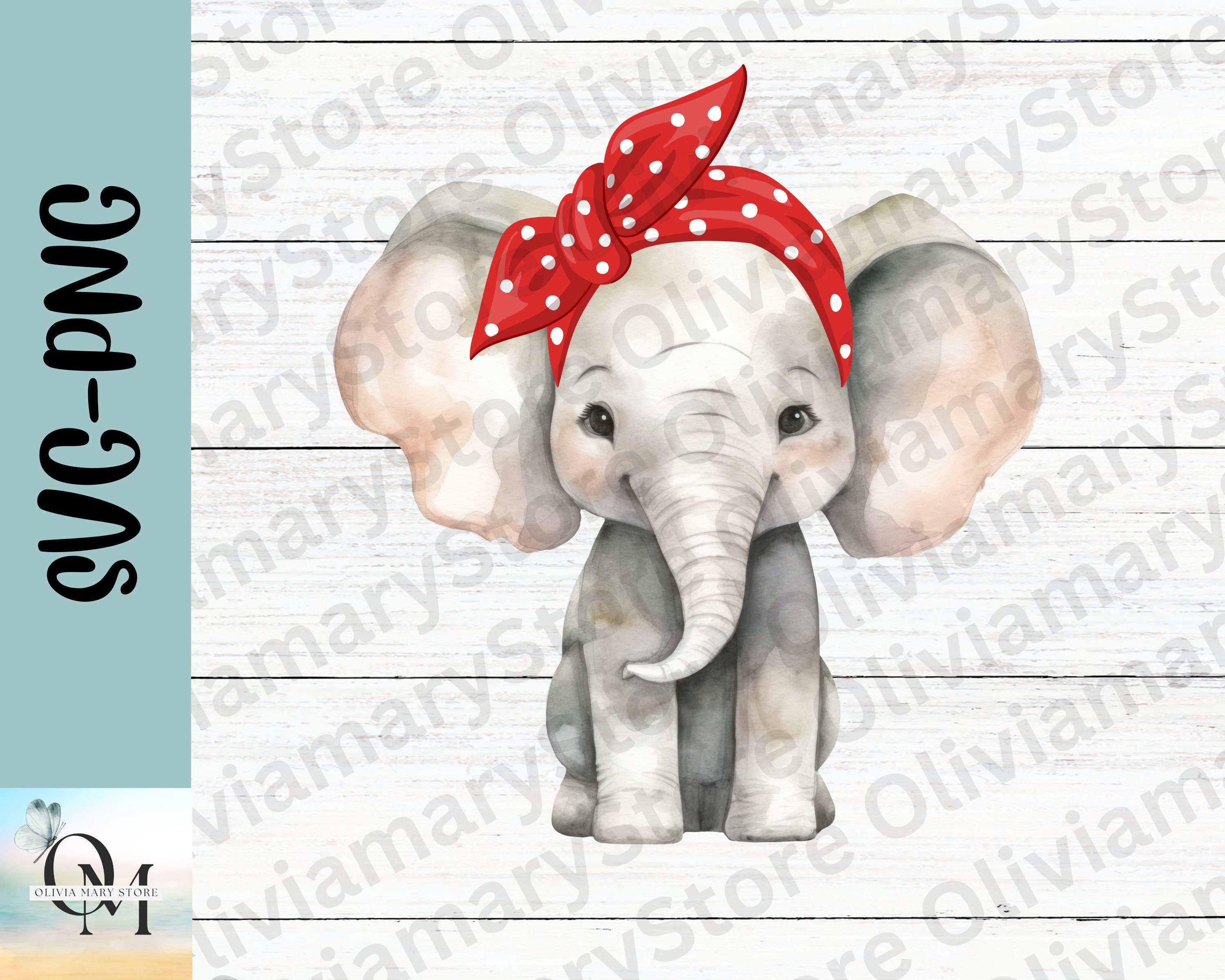 Cute Elephant With Bandana PNG, Baby Elephant With Bow SVG, Watercolor ...