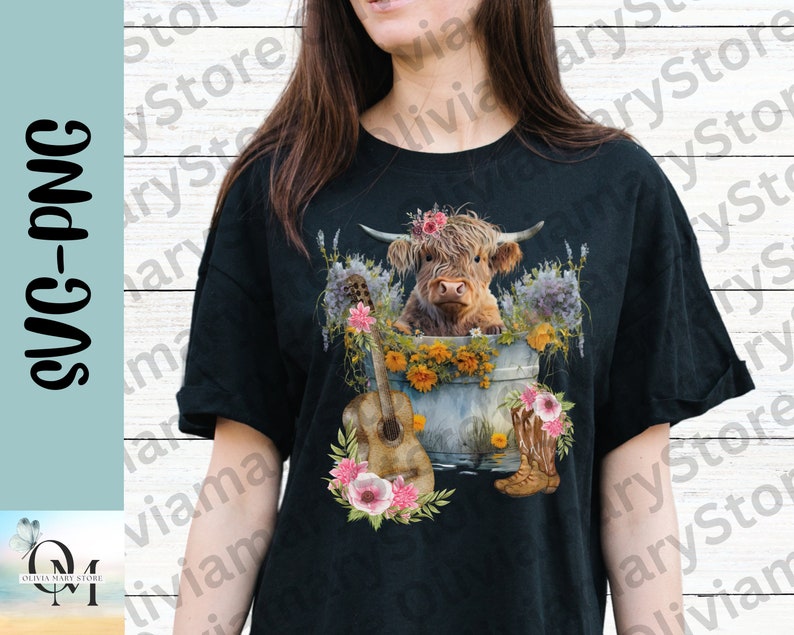 Highland Calf PNG, Bloom Cow Svg, Highland Cow Png, Cowboy Boot Clipart ...