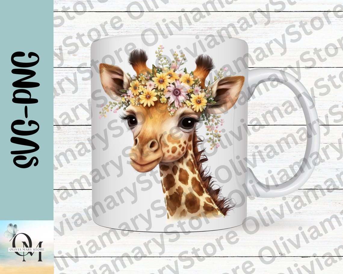 Watercolor Giraffe With Flowers Png, Cute Giraffe Clipart, Sublimation ...