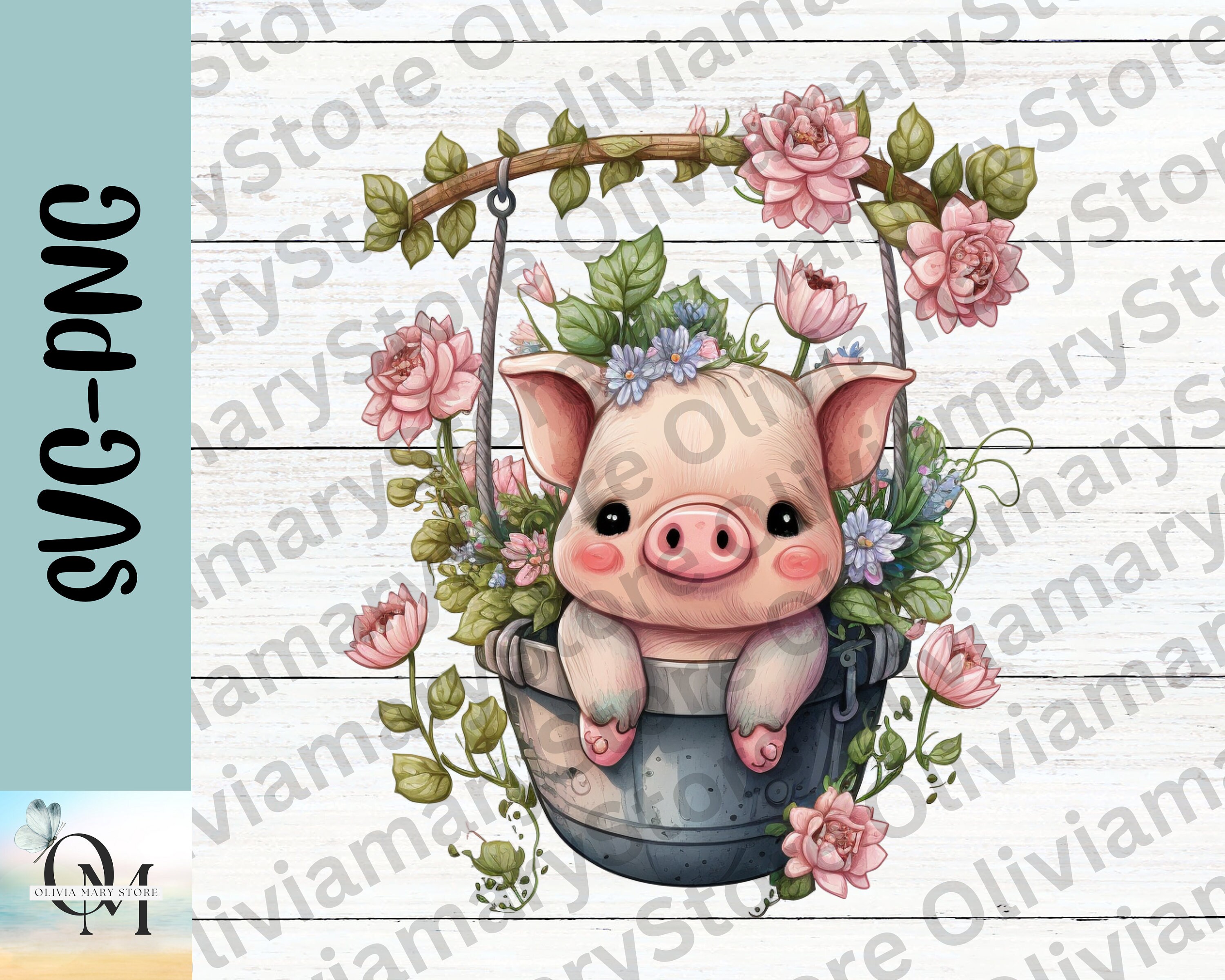 Pig PNG, Pig in Flower Pot SVG, Pig With Flowers, Pig Clipart ...