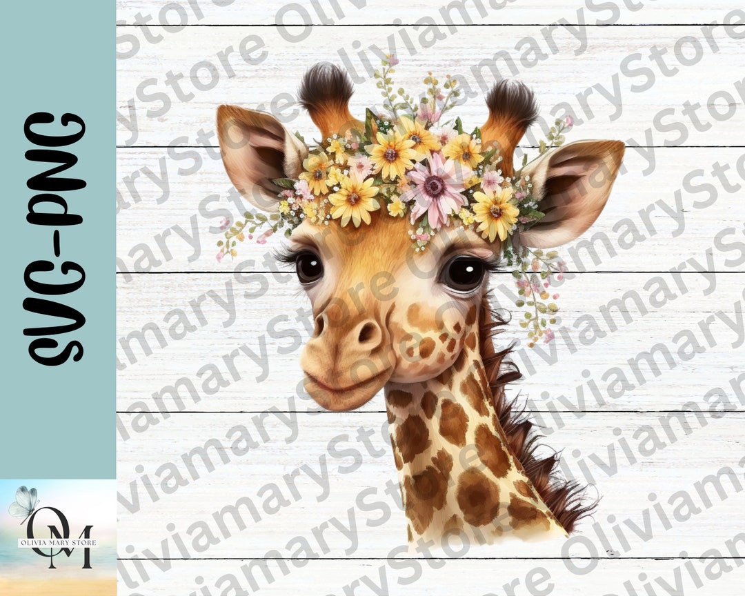 Watercolor Giraffe With Flowers Png, Cute Giraffe Clipart, Sublimation ...