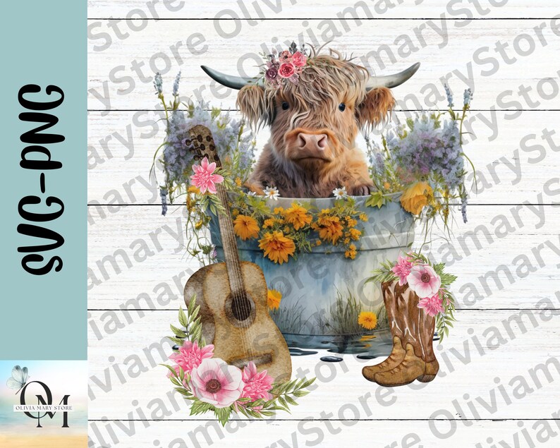 Highland Calf PNG, Bloom Cow Svg, Highland Cow Png, Cowboy Boot Clipart ...