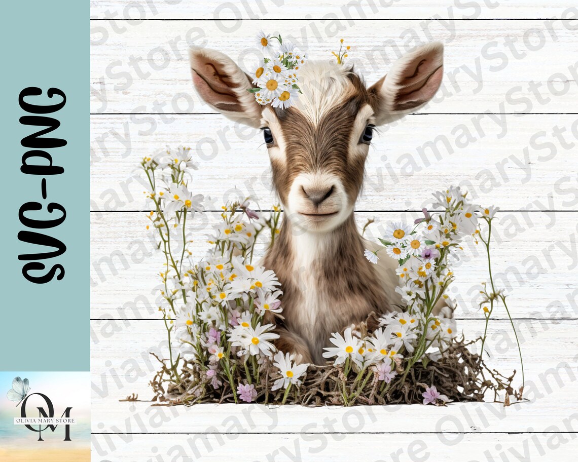 Goat With Flowers PNG, Cute Goat Png, Baby Goat Clipart, Farm Animal ...