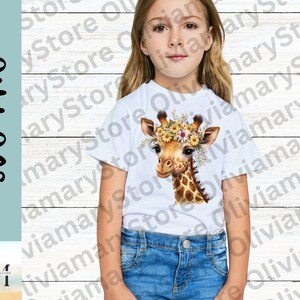 Watercolor Giraffe With Flowers Png, Cute Giraffe Clipart, Sublimation ...