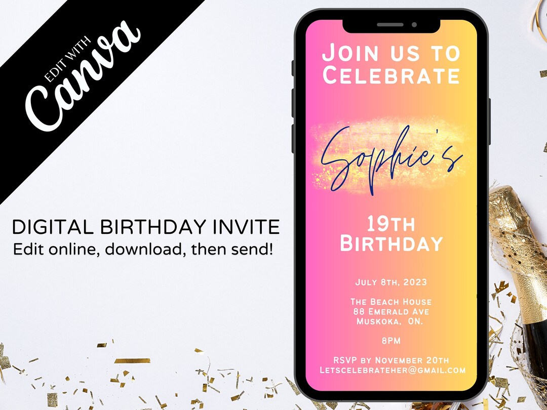 Digital Invitation, Digital Birthday Invite, Editable Template, Mobile ...
