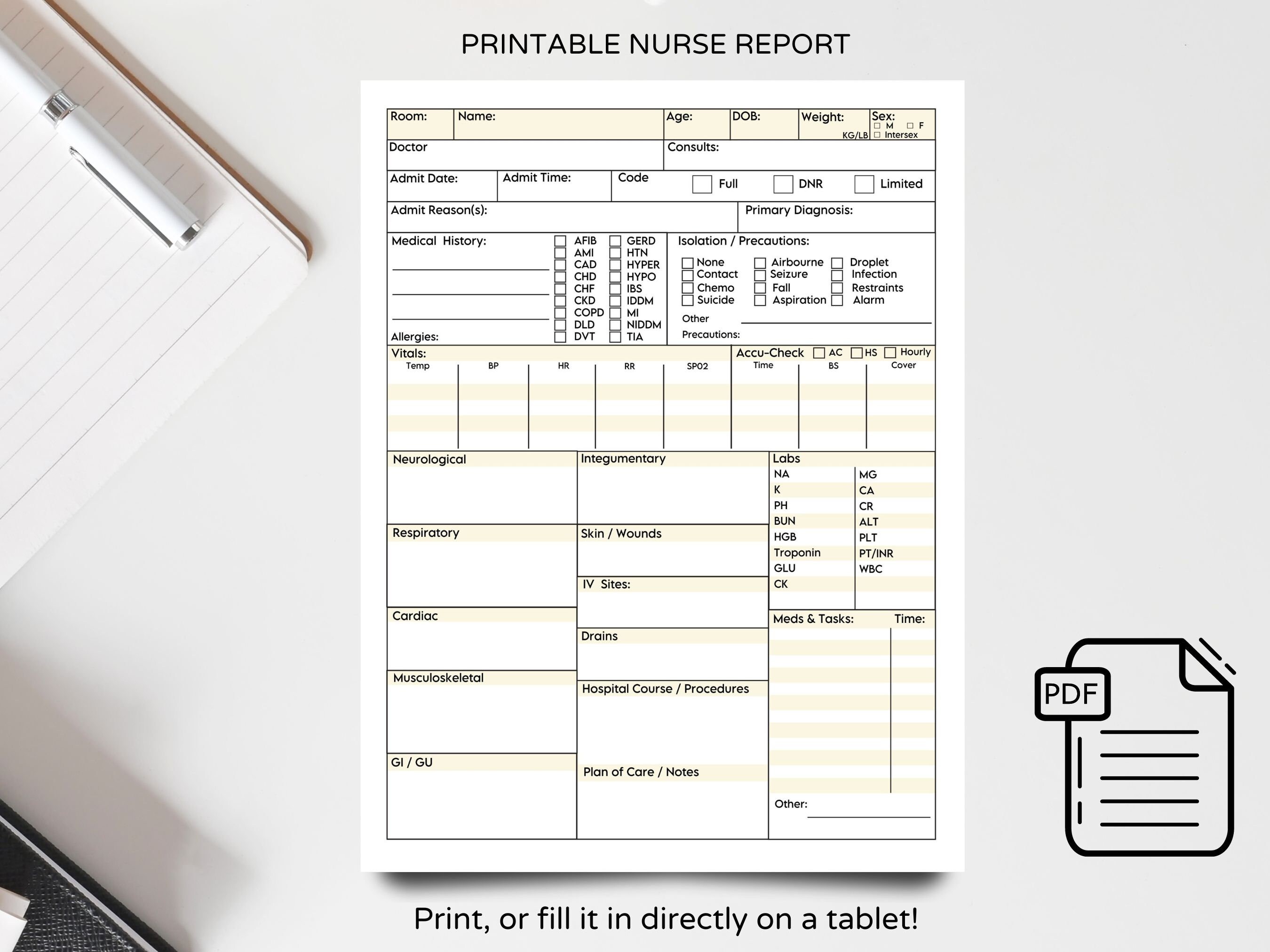 Printable Nurse Report Sheet, Nurse Sheet, Nurse Brain, Med Surg ...