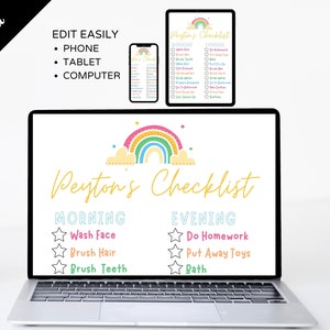 Editable Rainbow Kids Daily Checklist, Kids Checklist, Kids Daily ...