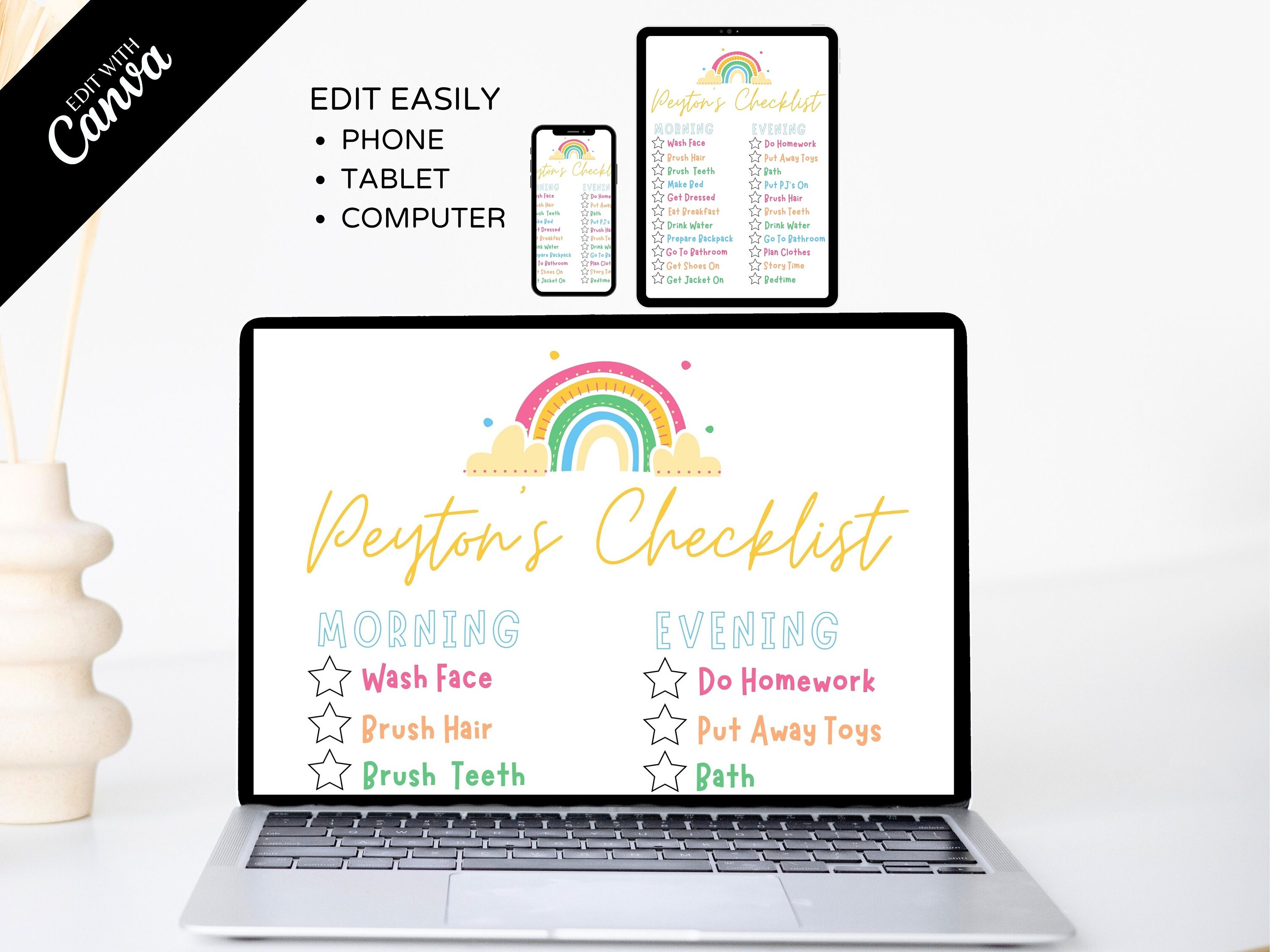 Editable Rainbow Kids Daily Checklist, Kids Checklist, Kids Daily ...