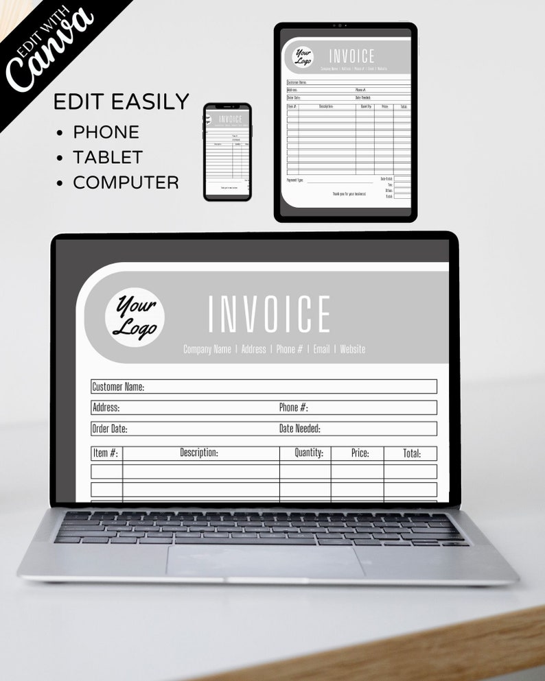 Editable Invoice Template, Canva Editable Template, Invoice Template ...