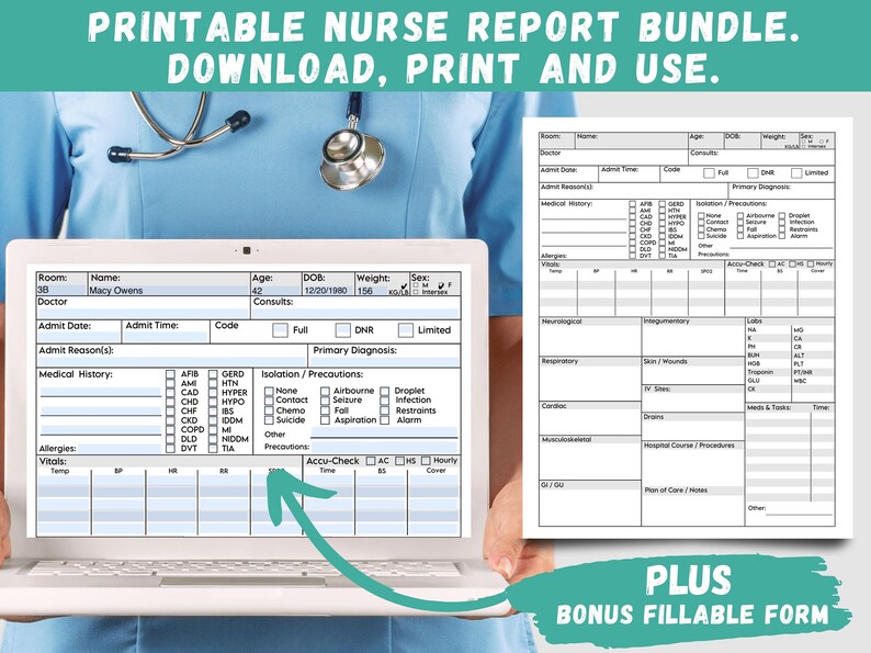 Printable Nurse Report Sheet, Nurse Sheet, Nurse Brain, Med Surg ...