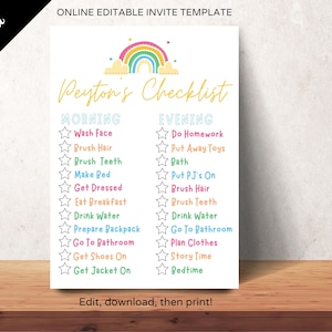 Editable Rainbow Kids Daily Checklist, Kids Checklist, Kids Daily ...