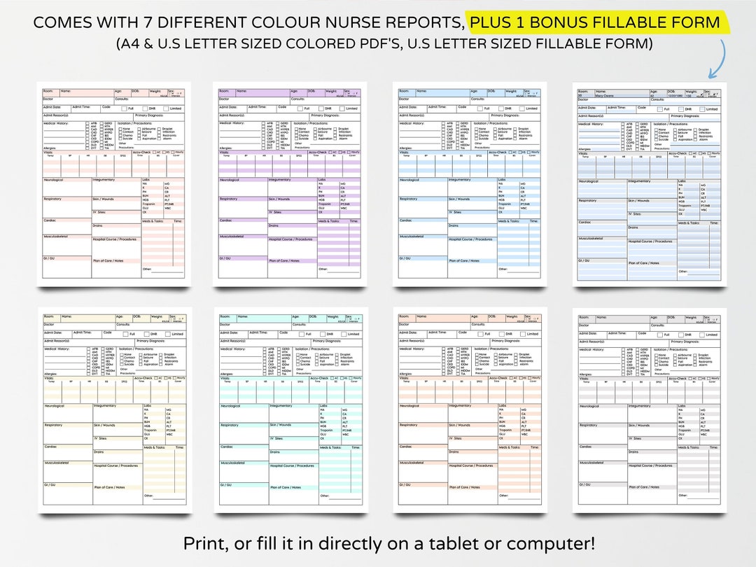 Printable Nurse Report Sheet, Nurse Sheet, Nurse Brain, Med Surg ...