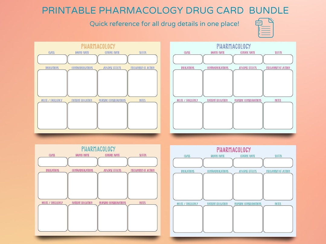 Printable Pharmacology Flash Card, Pharmacology Drug Card, Pharmacology ...