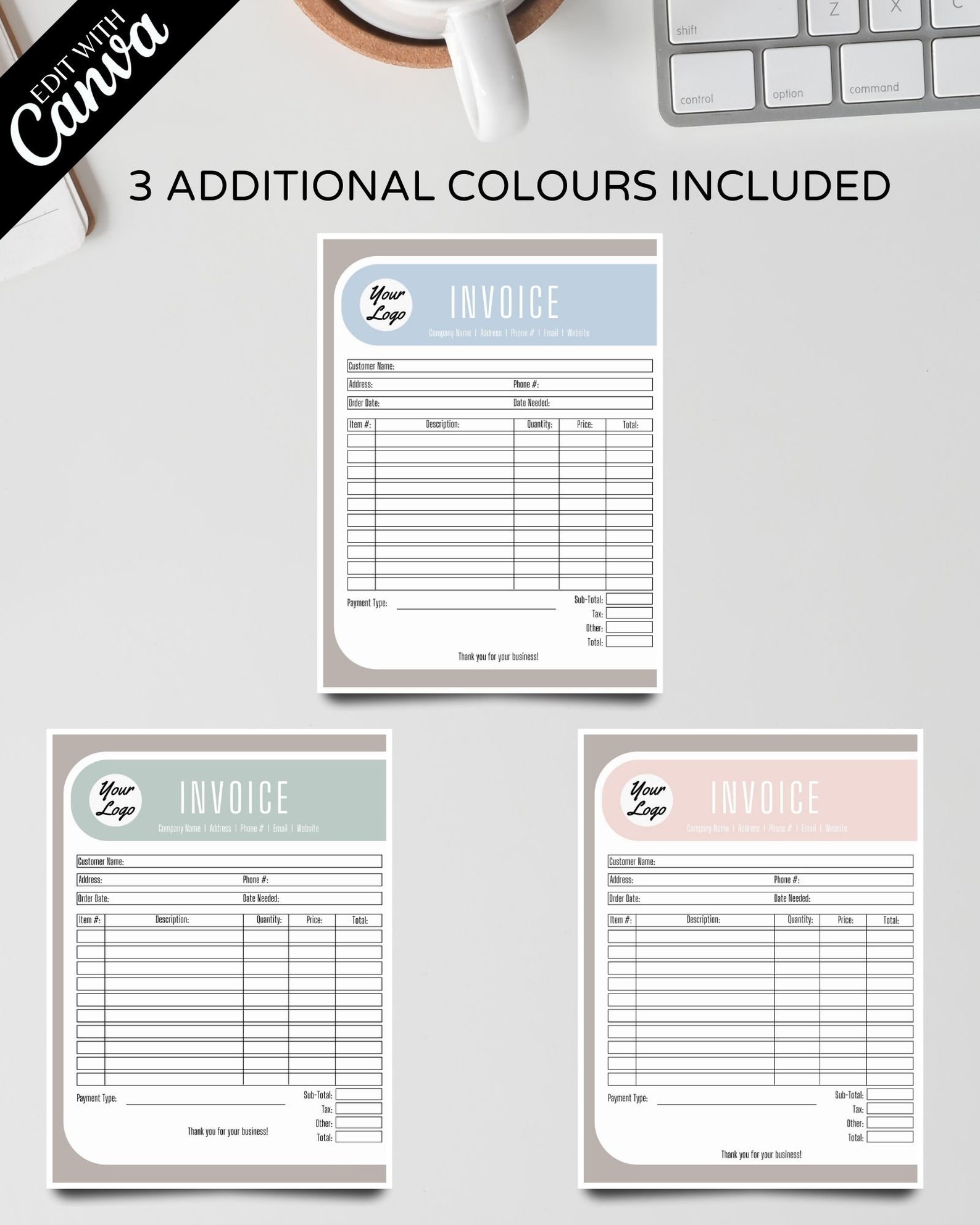 Editable Invoice Template, Canva Editable Template, Invoice Template ...