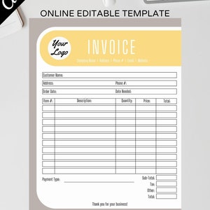 Editable Invoice Template, Canva Editable Template, Invoice Template ...